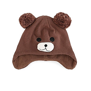 LLmoway Infant Toddler Boys Girls Beanie Kids Winter Fleece Ear Flaps Hat Cotton Knit Pom Cap Coffee