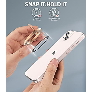 UKKITEK Magsafe Ring Holder for iPhone 14 13 12 MagSafe Accessories, Adjustable Magnetic Finger Ring Grip Stand Compatible Mag Safe Case, Removable When Wireless Charging - Luxury Pink