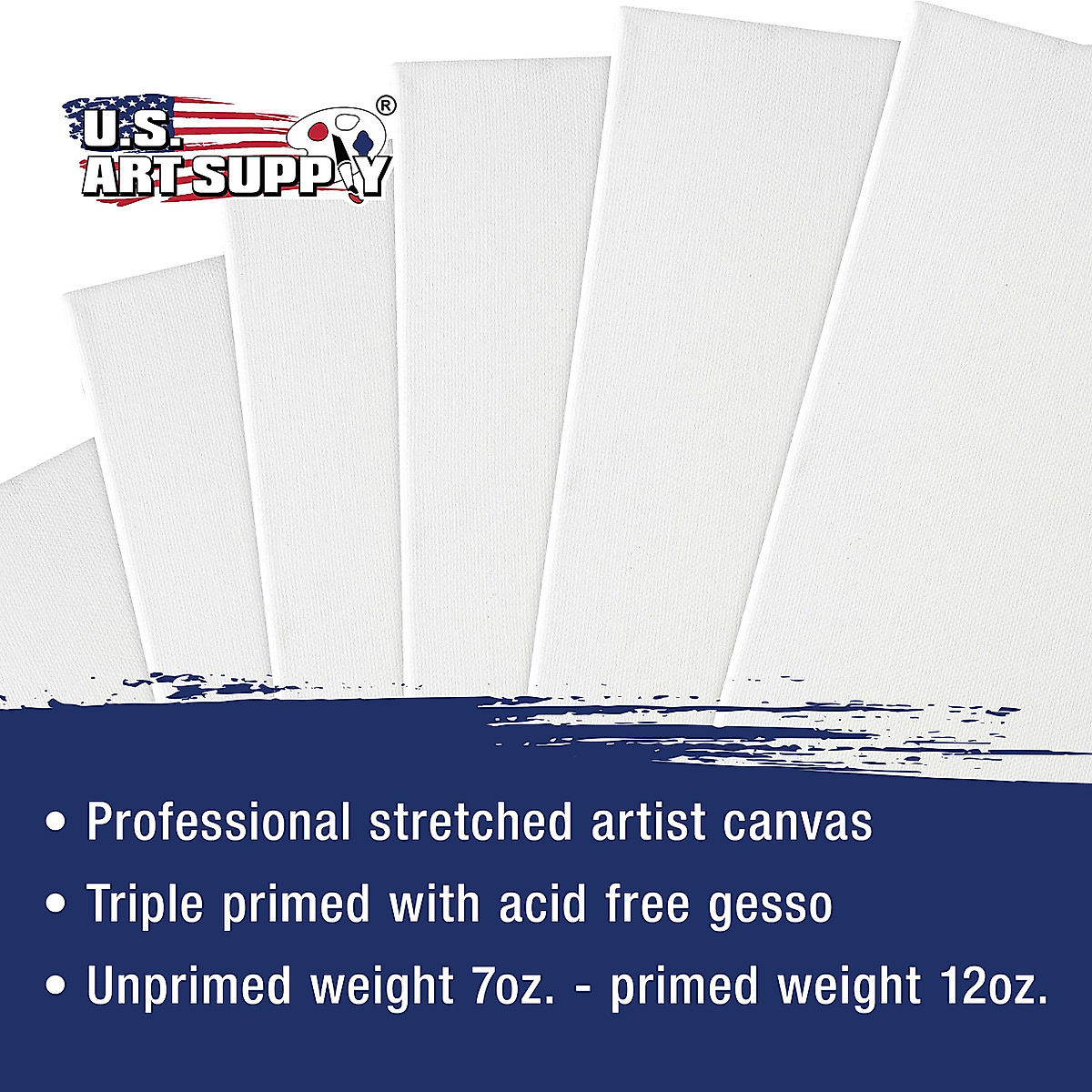 U.S. Art Supply 8 x 24 inch Stretched Canvas 12-Ounce Triple Primed, 6-Pack - Professional Artist Quality White Blank 3/4" Profile, 100% Cotton, Heavy-Weight Gesso - Acrylic Pouring, Oil Painting