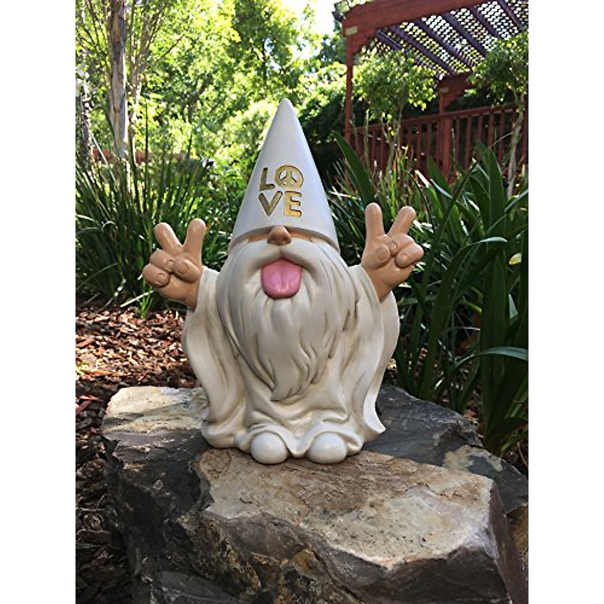 GlitZGlam Rocker Gnome – “George” – Peace and Love - This Gnome Brings Peace and Love to All and Your Fairy Garden and Gnome Garden 10 Inches Tall Garden Gnome Figurine