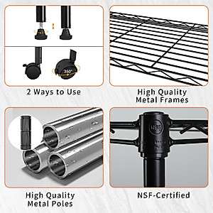 BSTOPHKL Wire Shelving Storage Shelf 5 Tier Wire Shelves Unit, 1500lbs Capacity Adjustable Rolling Metal Racks with Wheels,Metro Shelving Heavy Duty for Kitchen, 30" D x 14" W x 60" H, Black