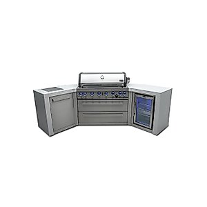 Mont Alpi 44-Inch MAi805-D45FC Deluxe 45 Degree 6-Burner 115000 BTU Stainless Steel Island Outdoor Kitchen Gas Barbecue Grill w/Lockable Compact Refrigerator Wine Cooler Beverage Center