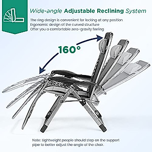 Leteuke Zero Gravity Chair, Oversized XL Zero Gravity Lounge Chair with Mesh Back & Padded Seat, 450 LBS Capacity Outdoor Recliner with Removable Pillow and Tray for Patio Lawn Yard, Gray+Black