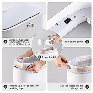 ELPHECO Bathroom Trash Can with Lids, 2.5 Gallon Automatic Trash Can, Motion Sensor Kitchen Trash Can, 9.5 Liter Small Plastic Trash Can Bathroom, Slim Smart Trash Can, Rechargeable,Bag suction, White