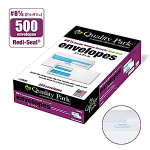 Quality Park #8 5/8 Security Envelopes, Double Window, Self Seal, Invoices/QuickBooks Statements, 3-5/8" x 8-5/8", 24 lb White, 500/Box (QUA24539)