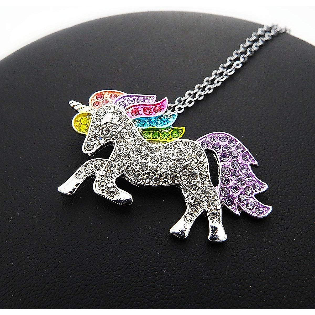 ALoveSoul Silver Rainbow Unicorn Pendant Necklace Fashion Necklace Gift for Women (Silver)