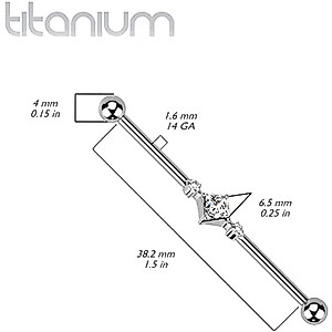 Covet Jewelry Titanium Internally Threaded Industrial Barbell With 2 Round CZ and Square Center (Gold/Clear)