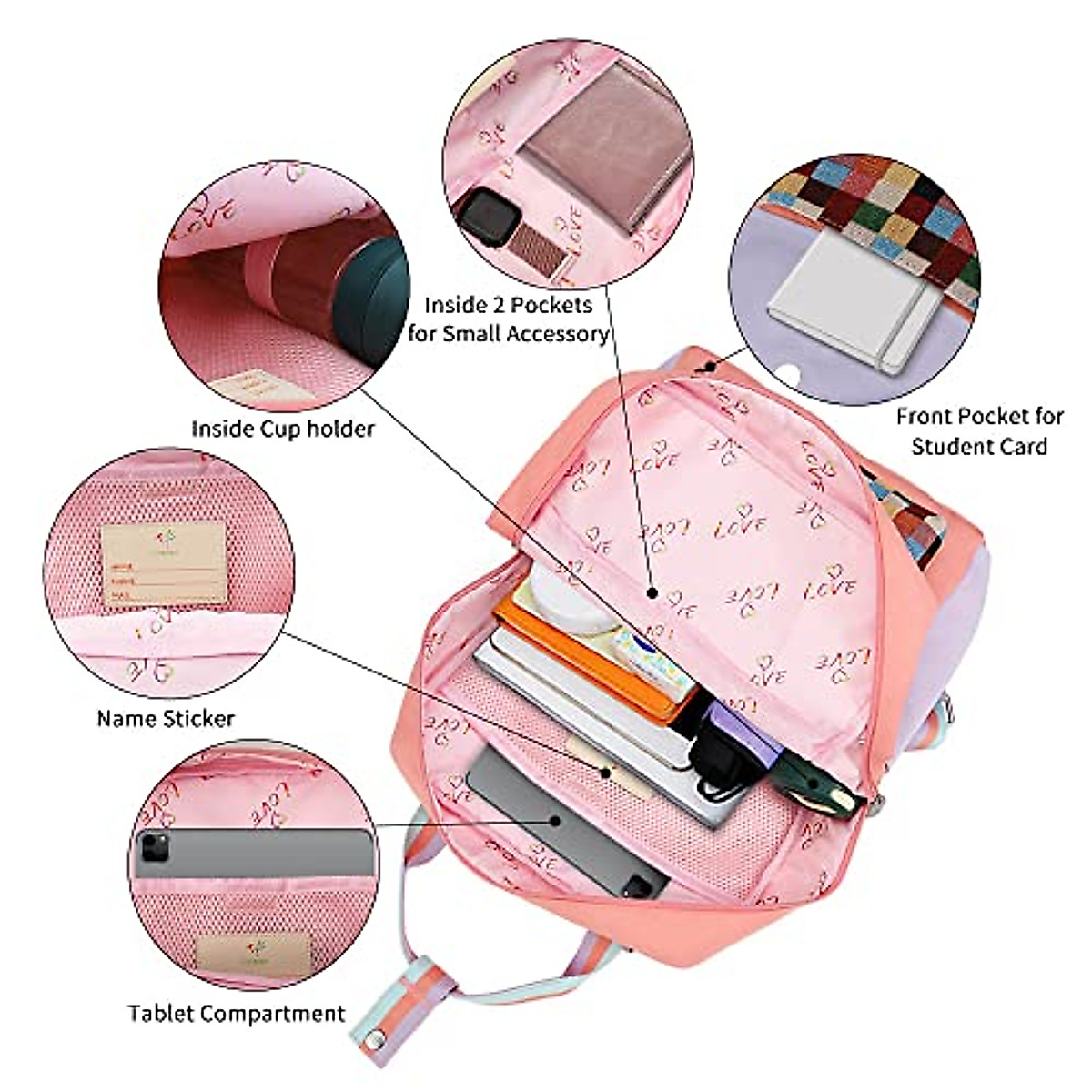 CUIBIRD Kids Backpack School Backpack, Toddler Kids' Backpack Set for Boys Girls Kids Teenage PreSchool Bookbag with Lunch Bag&Pencil bag