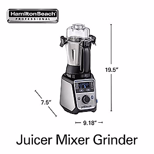 Hamilton Beach Professional 4-in-1 Juicer Mixer Grinder, Commercial-Grade 1400 Watt Motor, 120V, 3 Leakproof Jars, For Wet and Dry Spices, Chutneys and Curries, Engineered in India & USA (58770)