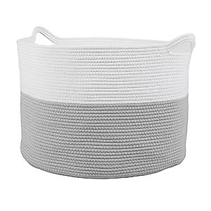 Extra-Large Basket - Cotton Rope Basket with Handles for Laundry, Blanket, Pillow, and Toy Storage - Baskets for Organizing by Home-Complete (Gray)