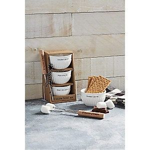 Mud Pie Circa S'More Bowl and Skewer Set, White, bowl 2 1/2" x 4" dia | skewer 27"
