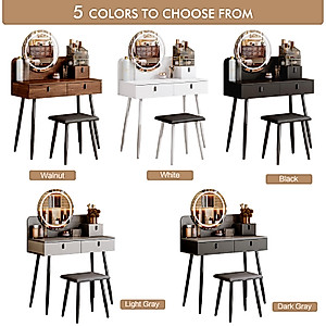 DOLILO 35" Vanity Desk with Mirror and Lights, Makeup Vanity with Lights, 3 Modes Brightness Adjustable, Vanity Mirror with Lights and Table Set with Vanity Stool 3 Sliding Drawers (Black)