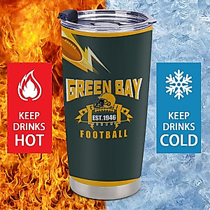 Custom Green Bay Tumbler 20oz Stainless Steel with Lid & Straw Personalized Football Fans Gifts for Women Men Travel Cup Insulated Tumbler Add Name Number