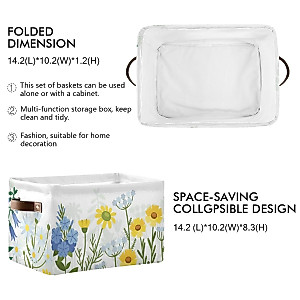 Chamomiles Buttercups Bells Flowers Rectangle Storage Basket Collapsible Storage Bin for Nursery Toys Books Waterproof Baskets for Closet Shelves Bedroom Decor