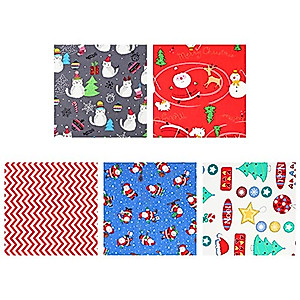 HEALLILY Cotton Sheets Full 5 Sheets Christmas Cotton Fabric Bundles Xmas Printed Craft Fabric Bundles Patchwork DIY Christmas Sewing Scrapbooking Quilting Embroidery Fabric