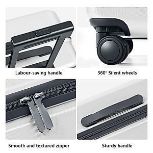 AnyZip Carry On Luggage 20'' Suitcase with Pocket Compartment ABS+PC Spinner Wheels TSA Lock White