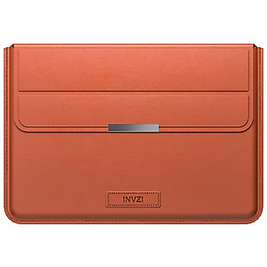 INVZI MacBook Sleeve, Vegan Leather Bag Compatible with 15”/16" MacBook Pro M1/Max 2018-2022, Compact Design with Invisible Stand (Saddle Brown)