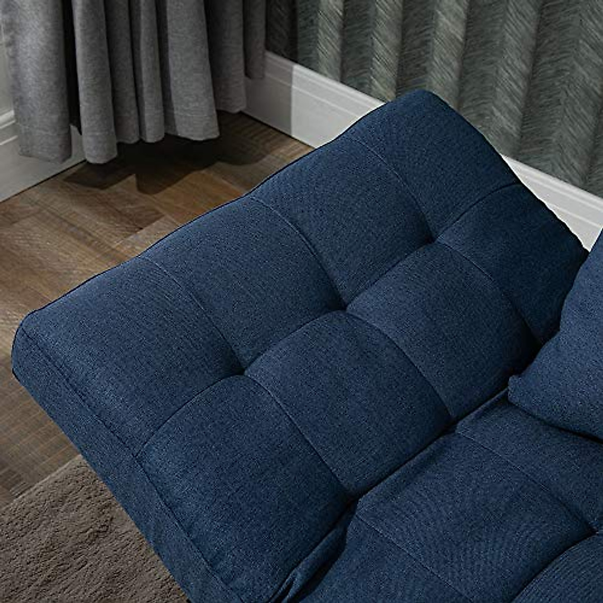 HOMCOM Single Person 3 Position Convertible Chaise Lounger Sofa Bed with 2 Large Pillows and Oak Frame, Dark Blue