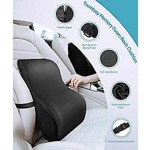 Tsumbay Lumbar Support Pillow Memory Foam Back Cushion Ergonomic Backrest for Back Pain Relief with Breathable 3D Mesh and Adjustable Belts, for Office Chair, Car Seat, Gaming Chair and Wheelchair