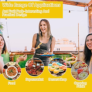 Molain Ant Toothpicks Fruit Dessert Fork, Cute Reusable Ant Food Picks Themed Birthday Party Decorations Supplies Bistro Cocktail Forks for Snack Cake Dessert (24)