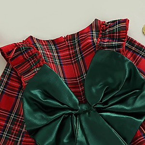 Toddler Baby Girl Christmas Dress Cute Long Sleeve Red Green Plaid Princess Tulle Tutu Dress with Bowknot Outfit (4-5T, Plaid Tutu Dress Green)