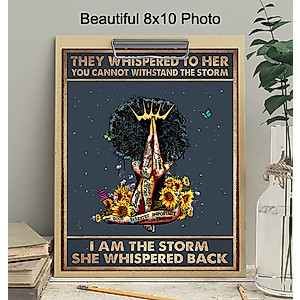 They Whispered to Her You Cannot Withstand The Storm - Black Woman Motivational Wall Art - African American Women, Girls, Teens - Inspirational Positive Quotes Wall Art - Uplifting Encouragement Gifts