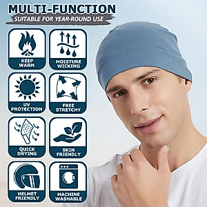 Headshion Cotton Skull Caps for Men Women,2-Pack Lightweight Beanie Sleep Hats Breathable Helmet Liner Navy Blue,Denim Blue