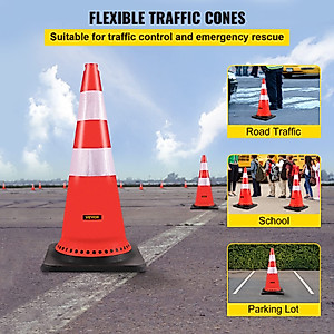 VEVOR Safety Cones, 8 x 30" Traffic Cones, PVC Orange Construction Cones, Reflective Collars Traffic Cones w/Black Weighted Base Used for Traffic Control, Driveway Road Parking and School Improvement