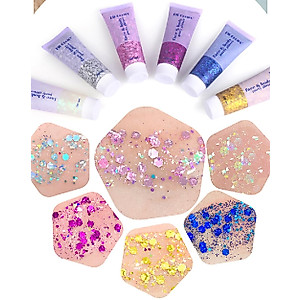 3 Colors Face and Body Glitter Gel,Holographic Cosmetic Laser Powder Festival Glitter Makeup,Sequins Shimmer Liquid Eyeshadow,Singer Concerts Music Festival Rave Accessories-150ML (White+Pink+Blue)
