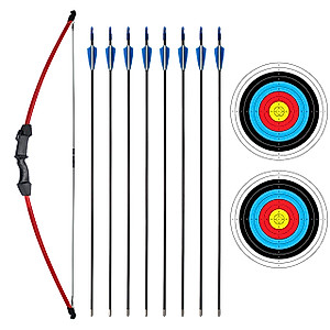 SinoArt 45" Recurve Bow and Arrow Set for Kids Archery with 8 Arrows Target Paper (Red)