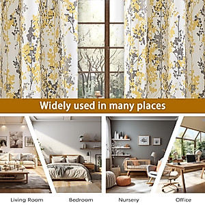 DriftAway Abstract Floral Yellow Curtains for Living Room Bedroom Ink and Ivy 84 Inches Long Botanical Room Darkening Window Drapes Grommet Top 2 Panels