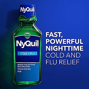 Vicks NyQuil Cold and Flu Relief Liquid Medicine, Powerful Multi-Symptom Nighttime Relief For Headache, Fever, Sore Throat, Minor Aches And Pains, Sneezing, Runny Nose, and Cough, 8 FL OZ