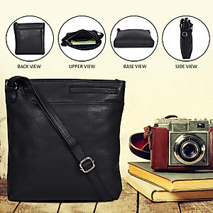 Ozora Multi Pockets Handmade Leather Crossbody Handbags & Sling Bag for Men & Women with Detachable Holster (Black Nappa)