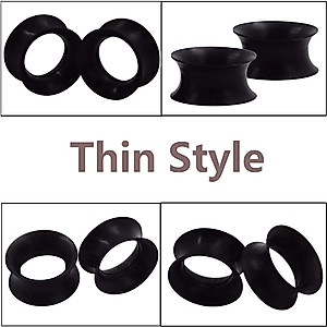 Qmcandy 2 Pair Black Thin Silicone Flexible Ear Skin Hollow Tunnels Plugs Earlets Piercing 00g
