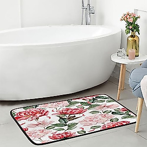 KOBLEN Red Peony Leaves Kitchen Rugs Non Slip Washable Absorbent Kitchen Mats 20x39 inch Cushioned Anti Fatigue Kitchen Floor Mats for in Front of Sink