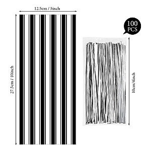 100 Pieces Plastic Circus Carnival Party Treat Bags Red and White Stripe Printed Clear Cellophane Carnival Party Cookie Candy Goody Treat Bags with 100 Gold Twist Ties for Circus Carnival Party Favor