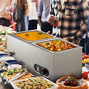 Commercial Food Warmer 850W Electric Steam Table 17 Qt Bain Marie - Stainless Steel for Buffet Catering