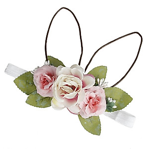 DreamLily Baby Girls Flower Crown Spring Bunny Headband Woodland Floral Head Piece for Toddler BB14 (Pink)