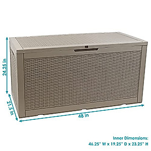 Sunnydaze 100-Gallon Faux Rattan Outdoor Deck Storage Box - Lockable Lid and Side Handles - Driftwood
