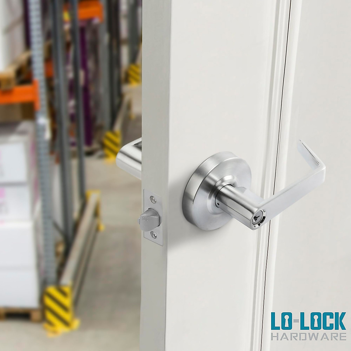 LO-LOCK HARDWARE Commercial Lever Door Lock - Heavy-Duty Locking Door Handle, ADA Door Handles, Cylindrical Lever Lock, Non-Handed Grade 2 Industrial Door Handle, 26D Satin Chrome, Entrance w/Clutch