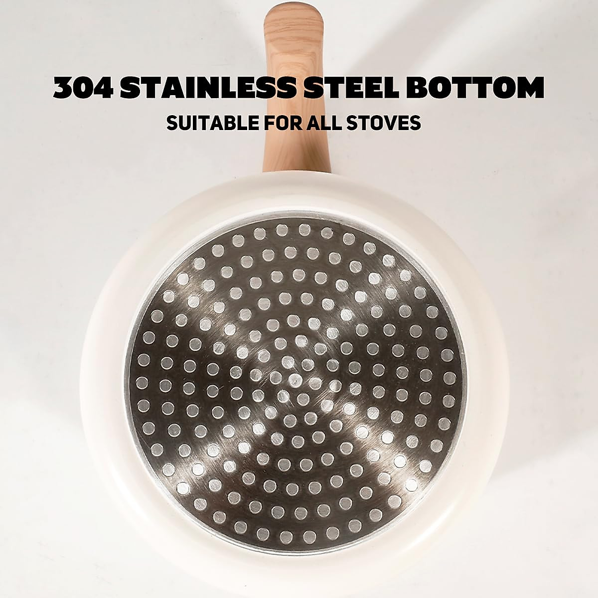 LISOS 2.5 Quart Non-stick Sauce Pan with Lid,Small Milk Pots for Cooking with Pour Spout,Aluminum stock Pot Wood Handle for kitchen,PFAS-Free,White