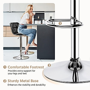 Yaheetech Bar Stools Set of 2, Adjustable PU Leather Swivel Barstools with Shell Back, Bar Chairs with Footrest for Home Kitchen, Black