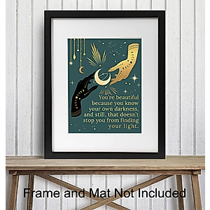 Boho Celestial Witchy Wall Art & Decor - Bohemian Wicca Wiccan Witchcraft Paganism Supplies - Goth Gothic Pagan Witch Decor - Positive Inspirational Quotes Sayings - Encouragement Gifts for Women