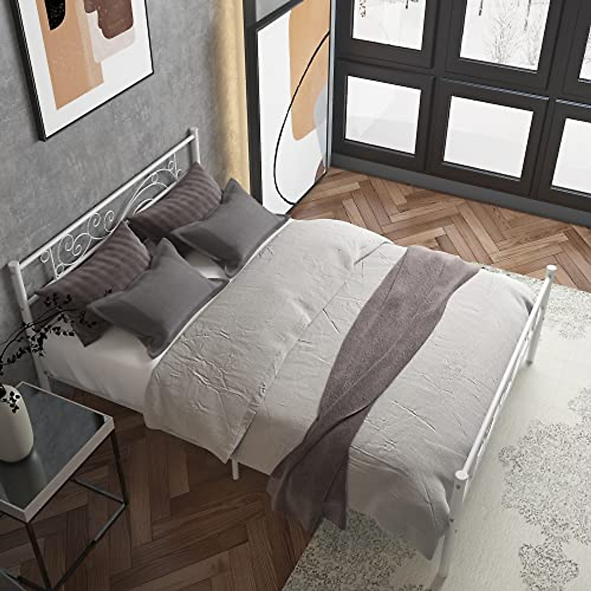 Weehom Full Size Bed Frame White,Unique Flower Design Metal Platform Bed Best for Boys Girls Teens Students Adults Under Bed Storage No Noise