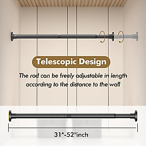 GXOACKJ Shower Curtain Rod Tension - 31-48 Inch Matte Black Adjustable Spring Tension Curtain Rod, Shower Curtain Rod for Bathroom No Drill, Non-slip, Stainless Steel