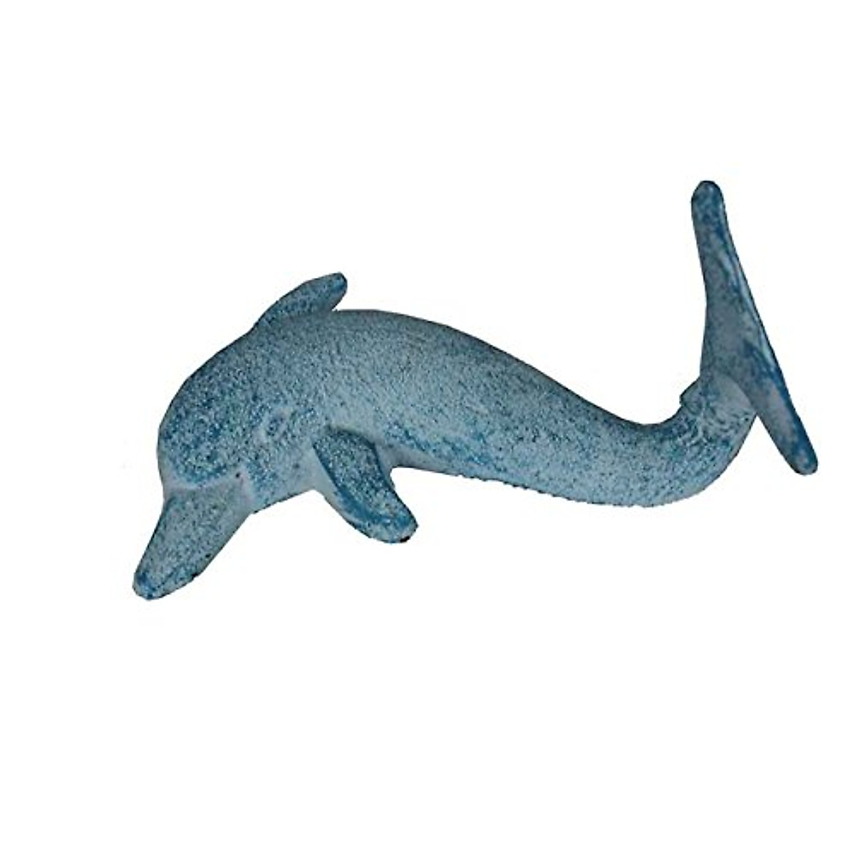 Hampton Nautical Decorative Cast Iron Dolphin Hook, 7", Light Blue Whitewashed