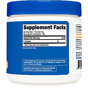 Nutricost L-Tyrosine Powder 100 Grams (100 Servings) - 1G per Serving