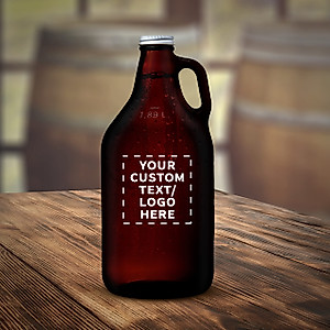 DISCOUNT PROMOS 6 Amber Glass Beer Growlers Set, 64 oz. - Customizable Text, Logo - Screw on Lid, Sturdy, Barware - Amber