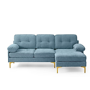 LEISLAND 79" Modern Sectional Sofa Couch for Living Room, Small Couches for Small Spaces, Chenille L Shaped Sofas with Solid Wood Frame, Detachable Cover, Attached Armrest(Light Blue)