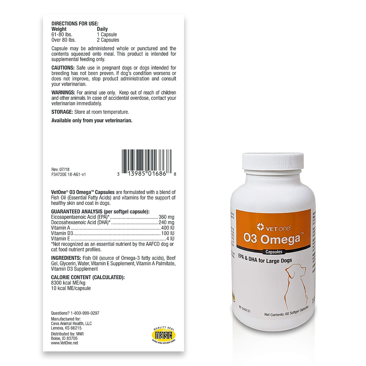 VetOne 03 Omega Soft Gel 60 Count Caps for Large Dogs